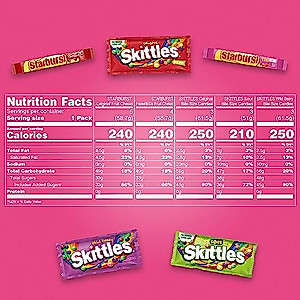 SKITTLES & STARBURST Variety Pack Full Size Chewy Candy Assortment, 37.05 oz, 18 Bars