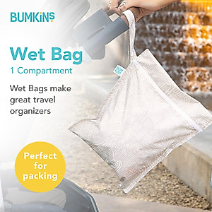 Bumkins Waterproof Wet Bag for Baby, Travel, Swim Suit, Cloth Diapers, Pump Parts, Pool, Gym Clothes, Toiletry, Strap to Stroller, Daycare, Zipper Reusable Bag, Wetdry Packing Pouch, Boho Beige