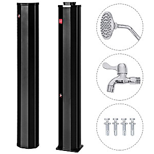 Giantex 7.2Ft 9.3 Gallon 2-Section Solar Heated Shower W/Shower Head Outdoor Backyard Poolside Beach Pool Spa for Easy Installation, Black