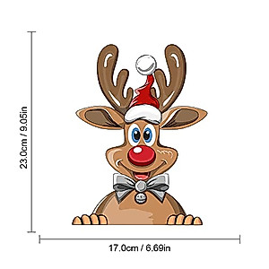 Iprokiu Cute Christmas Santa Claus Peeking Car Sticker Elf Reindeer Car Window Bumper Decal Waterproof Vinyl Car Sticker and Decal Vehicle Truck Laptop Wall Car Decor (Reindeer)