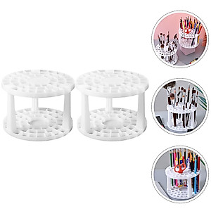 Tofficu 2pcs Paint Brush Holder Multi-hole Makeup Organizer Pencil Brush Stand Storage Rack for Home School Office Supplies White