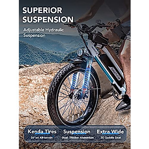 MULTIJOY Electric Bike for Adults,Upgraded 48V 20Ah Removable Battery,750W Powerful Motor & 26'' Kenda Fat Tire Electric Bicycle with Aluminum Rack Snow Beach Mountain Ebike Shimano 7-Speed(White)