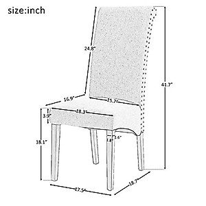 Merax Dining Chair Set of 2 Fabric Padded Side Chair with Solid Wood Legs, Nailed Trim(Beige)