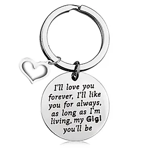 FEELMEM Gigi Keyring Grandma Gift I'll Love You Forever Keychain Gigi Jewelry Mother's Day Gift for Grandmother Nana (Silver)