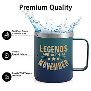 Lifecapido Birthday Gifts for Men, Legends Are Born In November Insulated Coffee Mug 12 oz, November Birthday Gifts Sagittarius Gifts Scorpio Gifts for Dad Husband Uncle boyfriend Son Friend, Gradient