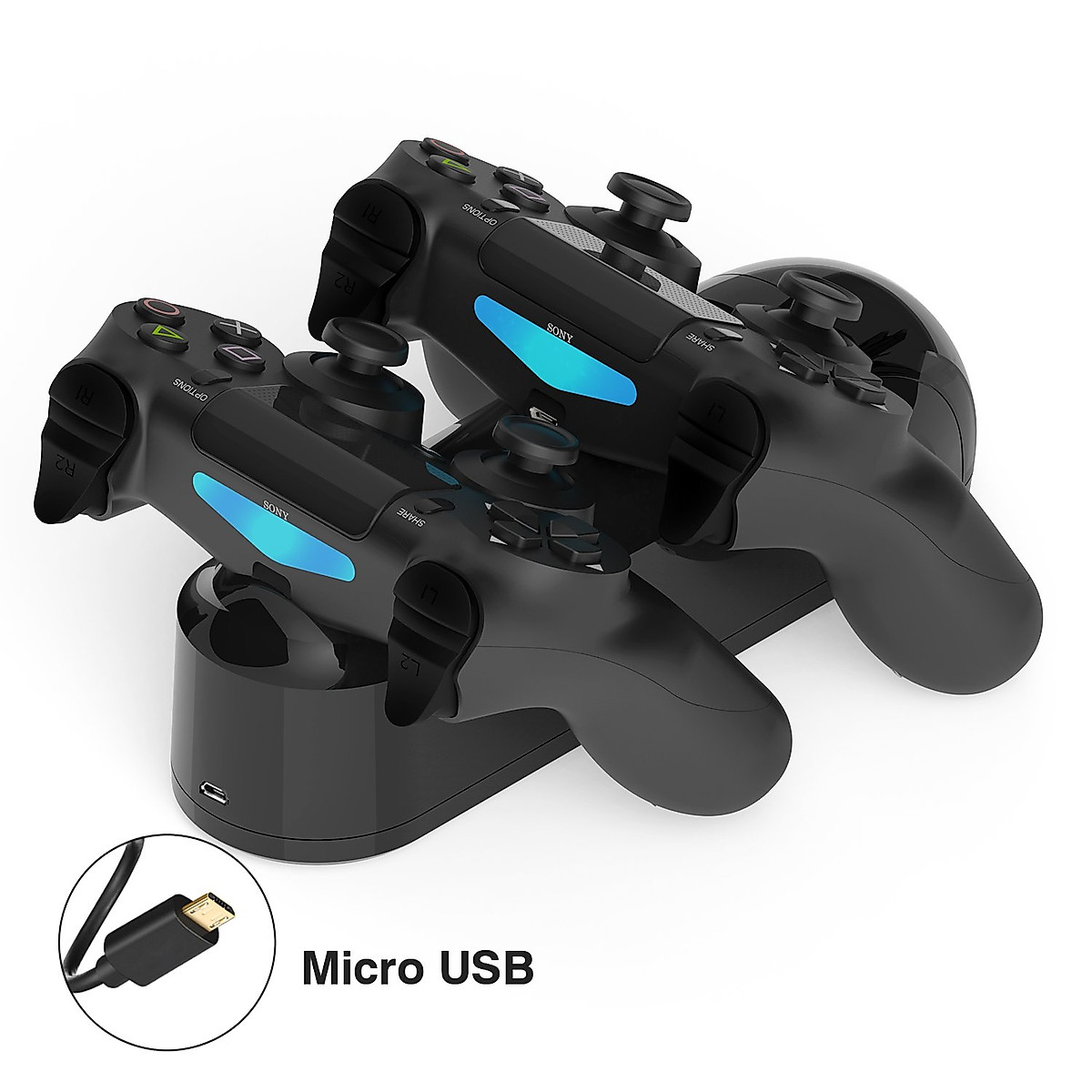 PS4 Controller Charger Charging Station, YCCSKY Wireless PS4 Chargers Controller PS 4 Twin Charger Charging Dock Station Stand PS4 Charger for PS4/PS4 Pro/PS4 Slim Controller, Black