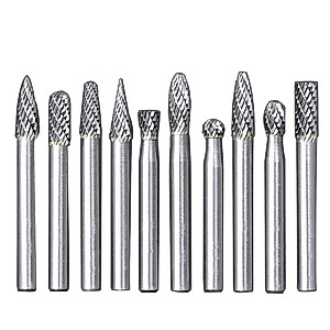 Eyech 10pc Tungsten Carbide Burr Set 1/4" Shank Double Cut Rotary Cutting Burr Set Die Grinder Bits for Steel Metal Wood Woodworking Carving, Polishing, and Engraving