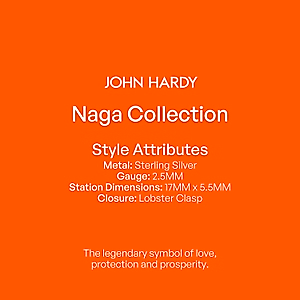 John Hardy Legends Collection Womens Bracelet, 2.5MM 925-Sterling Silver Naga Triple Station Wrist Bracelet with Cobra Chain and Lobster Claw Clasp, Large