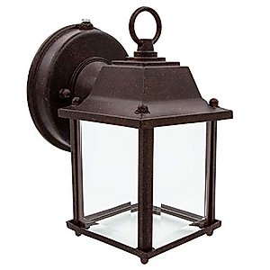 Maxxima LED Porch Lantern Outdoor Wall Light - Aged Bronze with Clear Glass, 3000K Warm White, 650 Lumens, Dusk to Dawn Photocell Light Sensor, Patio or Porch Sconce Fixture, Exterior Lighting - Brown