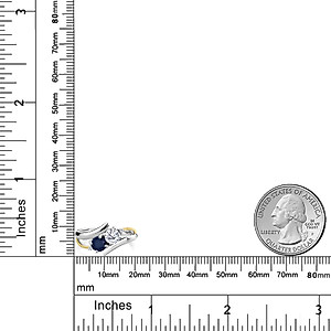 Gem Stone King 925 Silver and 10K Yellow Gold White Moissanite and Blue Sapphire and White Moissanite 2-Stone Crossover Ring For Women (1.12 Cttw, Size 7)