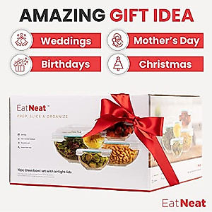 EatNeat Set of 5 Airtight Glass Food Storage Containers with Lids | Premium Airtight Storage Containers | Meal Prep Food Containers with Lids | Glass Mixing Bowls | Kitchen Storage Containers