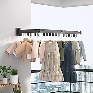 Knovein Wall Mounted Drying Rack Laundry Clothes Hanging Rack Collapsible Retractable for Laundry Room Organization, Balcony, Wardrobe, Bathroom (3 Poles)