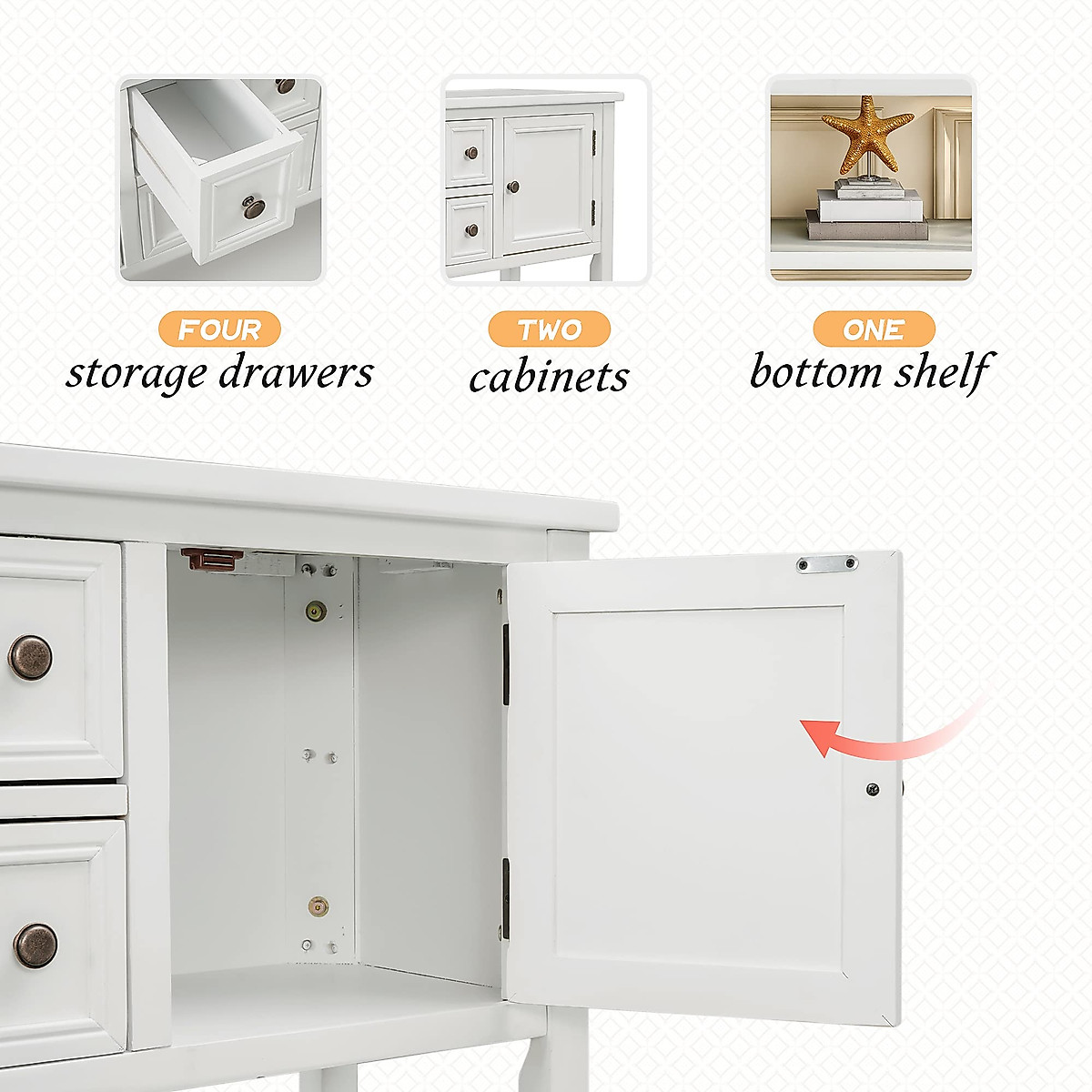 Aprilsoul Buffet Sideboard with Storage, Console Table with 4 Drawers, 2 Cabinets and Bottom Shelf for Livingroom Apartment Hallway, White