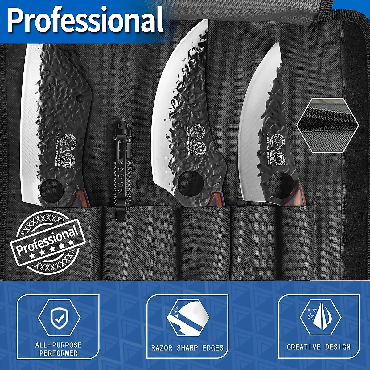XYJ Professional Chef Knife Set with Bag Japanese Kitchen Knives Serbian Meat Cleaver for Camping Outdoor