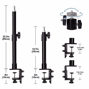 Desk Mount Stand, 2 Pack DSLR Camera Desk Mount C Clamp Light Stand, 13.7" ~23.2" Photographic Light Boom Stand with 360° Ball Head for Camera, Ring Light, Video Light, Video Conference Light