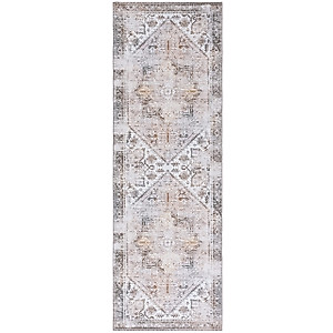 SAFAVIEH Tucson Collection Runner Rug - 2'6" x 12', Beige & Grey, Persian Design, Non-Shedding Machine Washable & Slip Resistant Ideal for High Traffic Areas in Living Room, Bedroom (TSN102B)