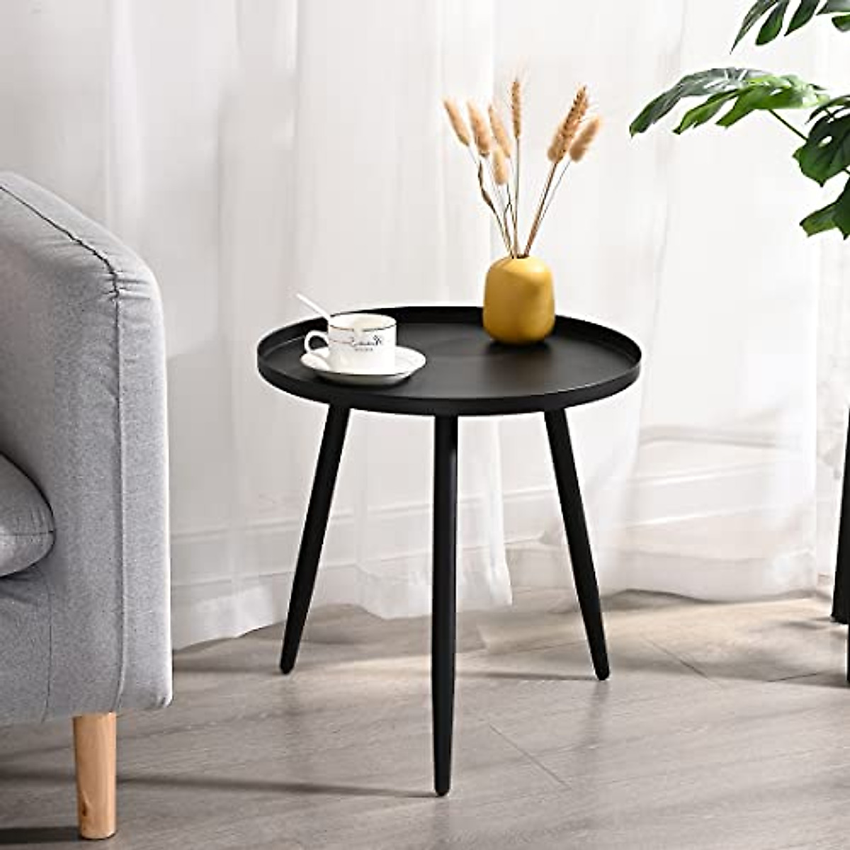 H JINHUI Round Sofa Side End Tables Metal Bedside Tables Nightstands for Small Space Living Room Bedroom Balcony, Anti-Rust and Waterproof, Matte Black