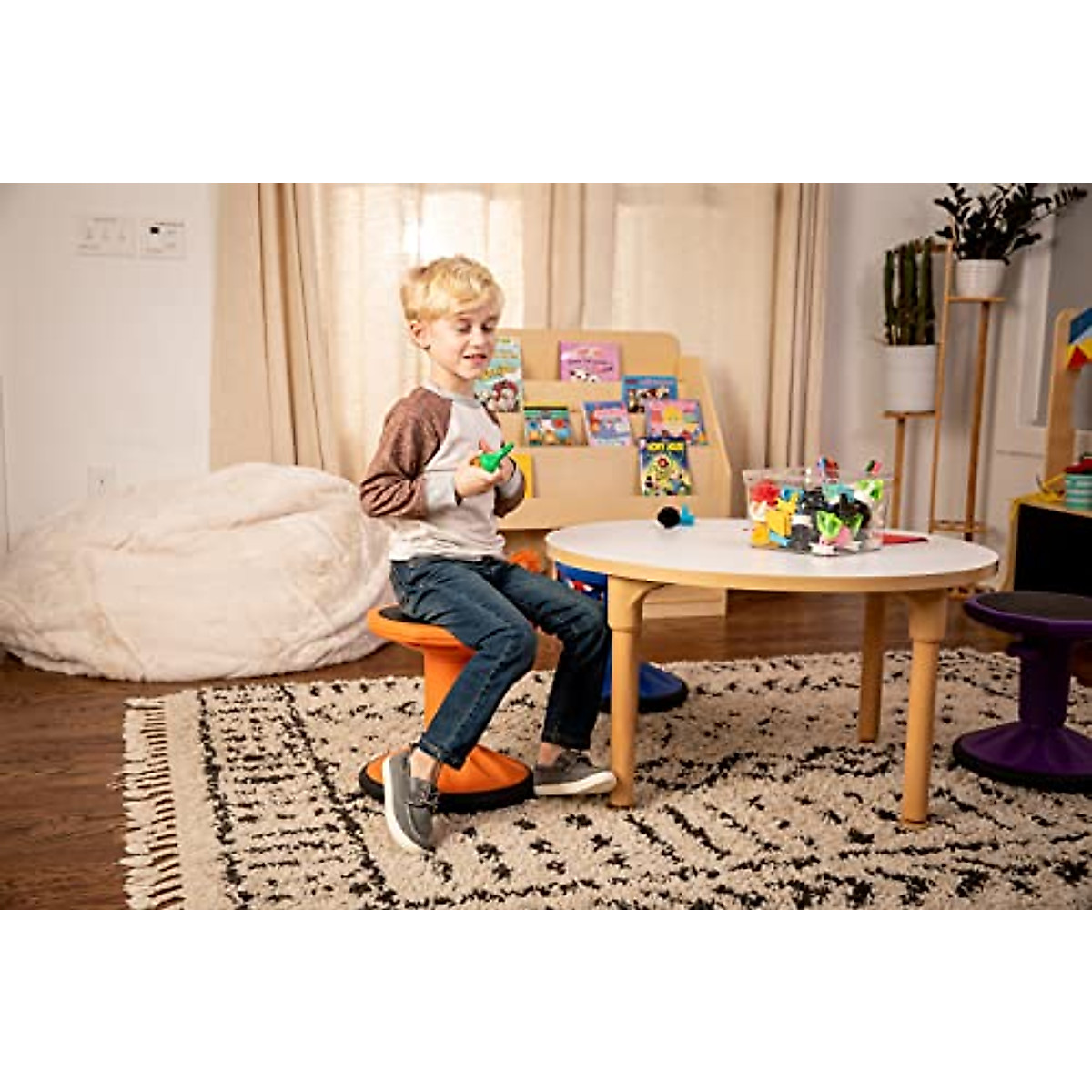 BizChair Adjustable Height Kids Active Stool - Flexible Orange Stool for Classroom and Home - Non-Skid Bottom - Rubberized Seat - 14" - 18" Seat Height