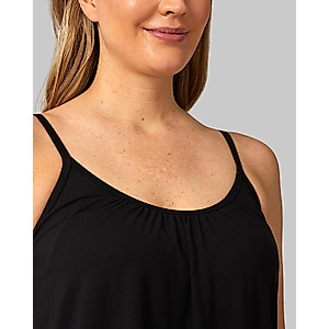 32 Degrees Cool Womens Shirred Flowly Relaxed Lounge Built-in Cups Shelf Bra Tank Cami, Black, Small