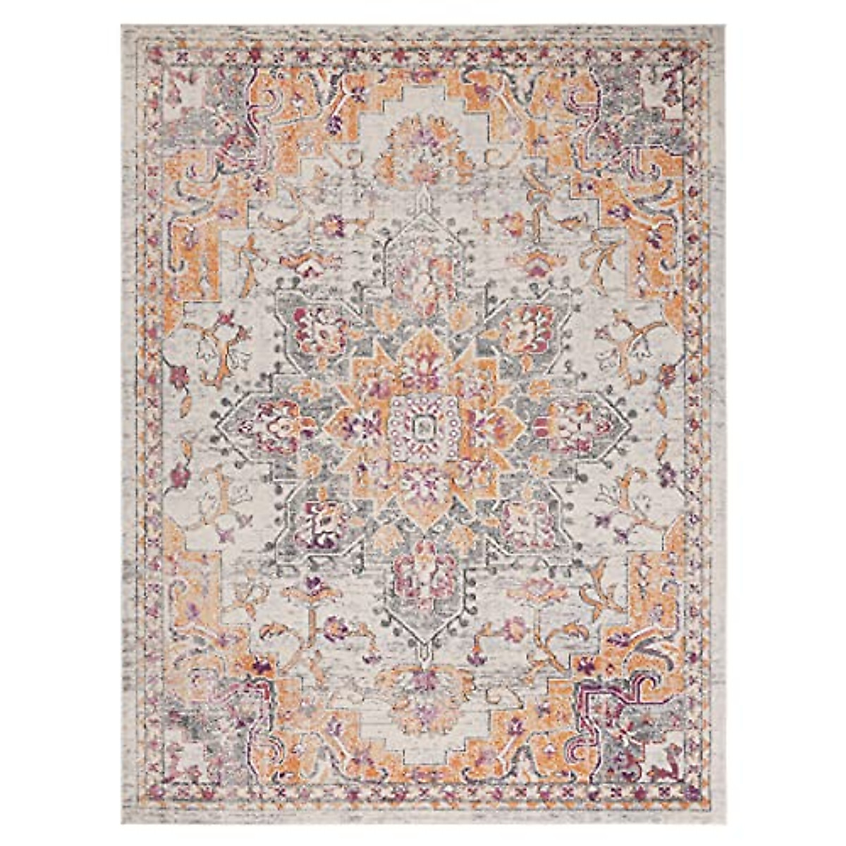SAFAVIEH Madison Collection Area Rug - 8' x 10', Beige & Orange, Boho Chic Medallion Distressed Design, Non-Shedding & Easy Care, Ideal for High Traffic Areas in Living Room, Bedroom (MAD473E)