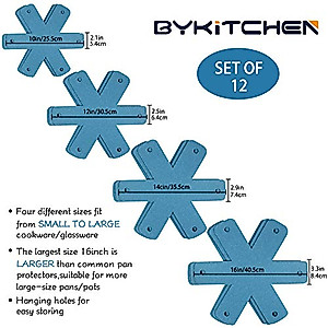 Pot Pan Protectors, Set of 12 and 4 Different Sizes, Larger & Thicker Cyan Pan Protector Pads, Pan Pot Separator Pads for Stacking and Protecting Your Cookware