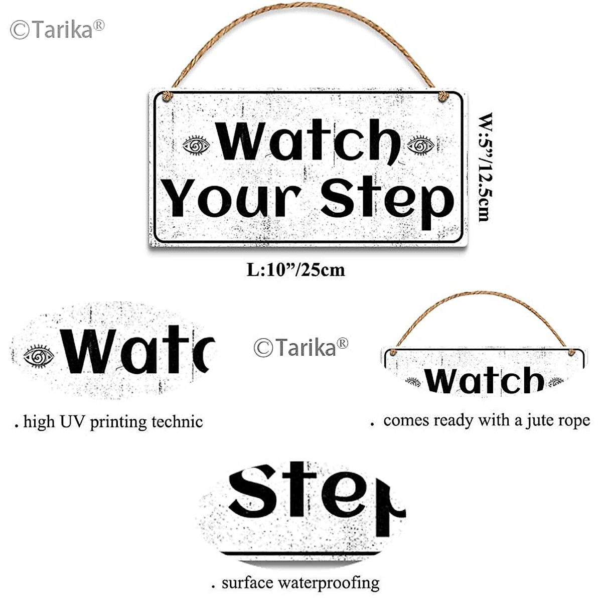 Watch Your Step 12.5X25 CM Retro Look wood Decoration Art Hanging Sign for Home Kitchen Bathroom Farm Garden Garage Inspirational Quotes Wall Decor