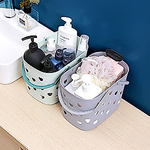 Portable Plastic Shower Caddy Baskets, Standing Storage Organizer Bins, Shower Caddy Tote Bag with Handles, Hollow Cleaning Caddy with Holes for Bathroom, College Dorm, Kitchen, Home - Heart Blue