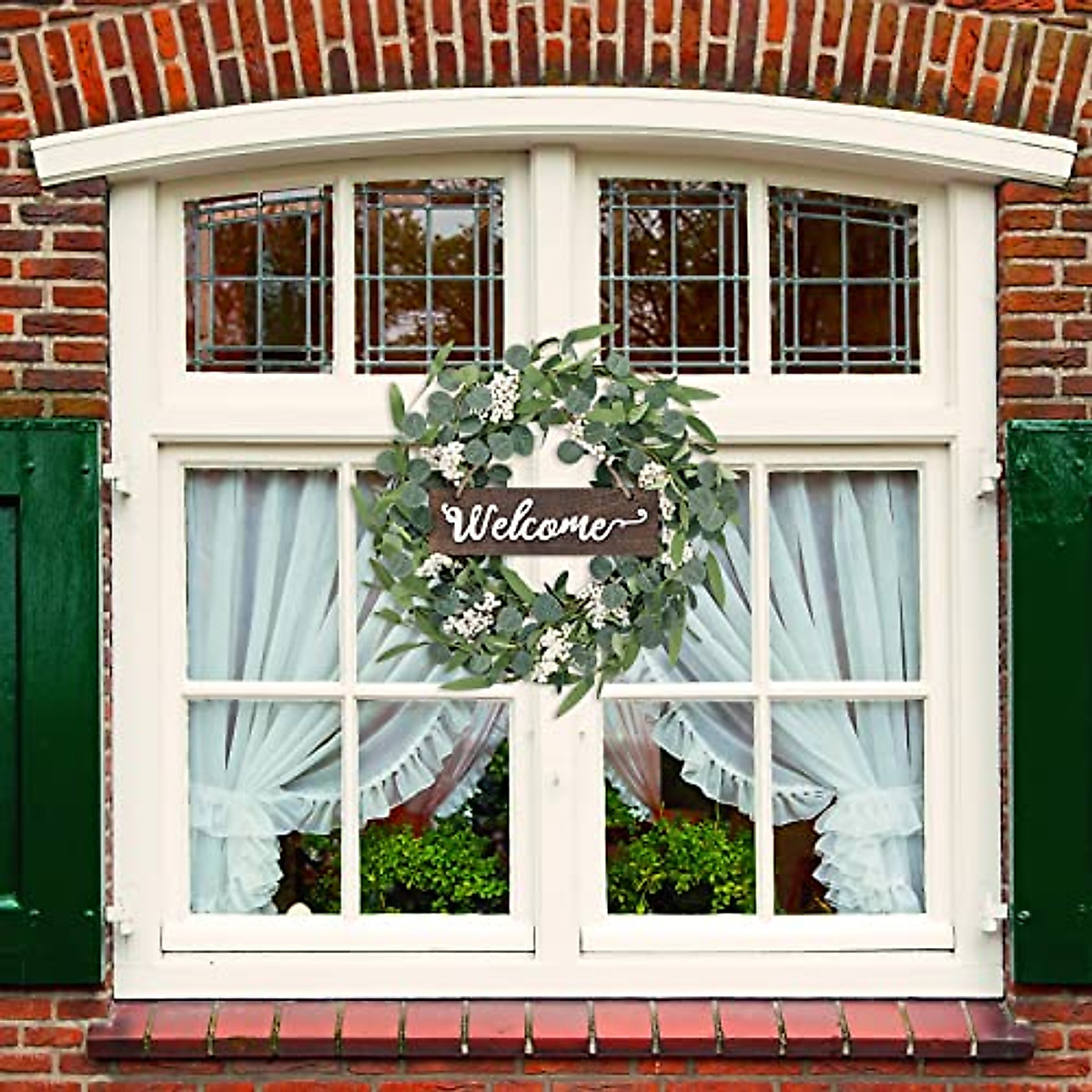 CEWOR 20in Green Eucalyptus Wreath with Welcome Sign Artificial Eucalyptus Wreath Spring Summer Wreath with White Berries for Front Door Wall Window Festival Farmhouse Porch Patio Garden Wedding Decor