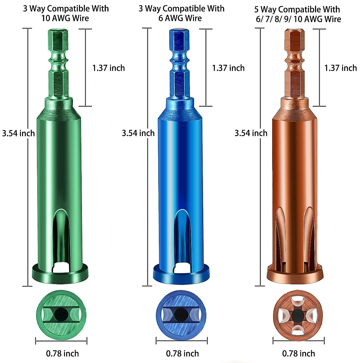 Wire Twisting Tool Cable Wire Stripper and Twister for Electrical Power Drill, 3 Way/ 5 Way Wire Stripping Tool Compatible with 6/ 7/ 8/ 9/ 10 AWG Wire