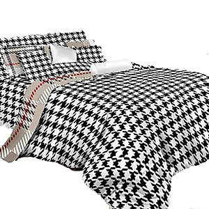 Dolce Mela DM498T 4-Piece Check Bedding Dorm Room Duvet Cover Set, Twin X-Large, Houndstooth, Off-White