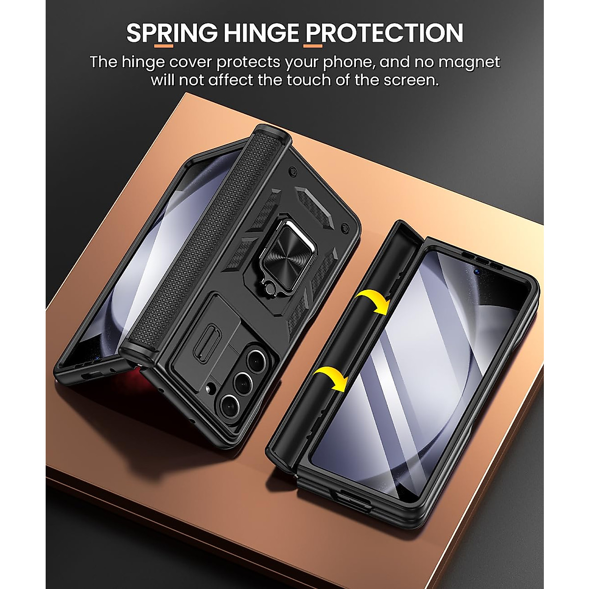 Upgraded for Galaxy Z Fold 5 Case, Samsung Fold 5 Case with Screen Protector, Kickstand Ring Holder, Slide Camera Cover and Hinge Protection - Shockproof for Z Fold 5 5G Phone - Black