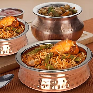 Zap Impex Copper Tableware Serving Bowl Indian Serveware Handi Set Tureen Copper Stainless Steel Serving Dishes (13 cm) set of 4