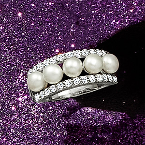 Ross-Simons 4.5mm Cultured Pearl and .70 ct. t.w. White Topaz Ring in Sterling Silver. Size 7
