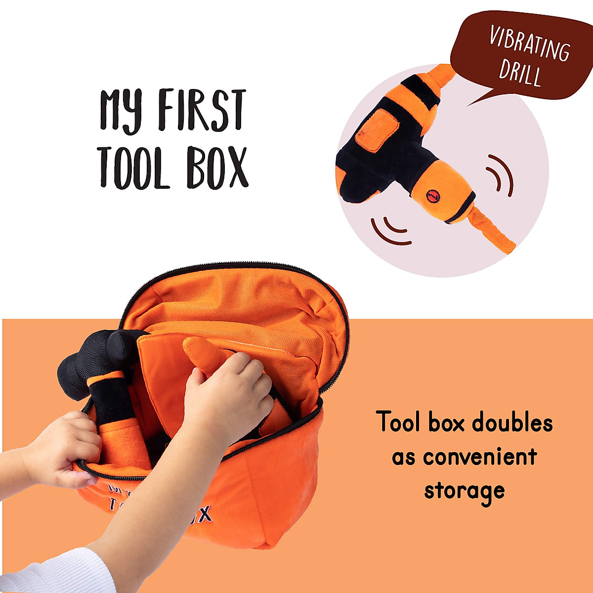 Talking Plush My First Toy Tool Box Set for Toddlers | Includes Cuddly Hammer, Handsaw, Screwdriver, Vibrating Hand Drill, & Zippered Tool Box with Cool Sounds