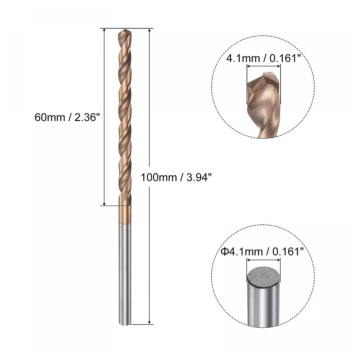uxcell Twist Drill Bit, 4.1mm Jobber Drill Bit Nanoscale Titanium Coated K35 Tungsten Carbide Straight Shank 100mm Length for Drilling Stainless Steel Alloy Steel