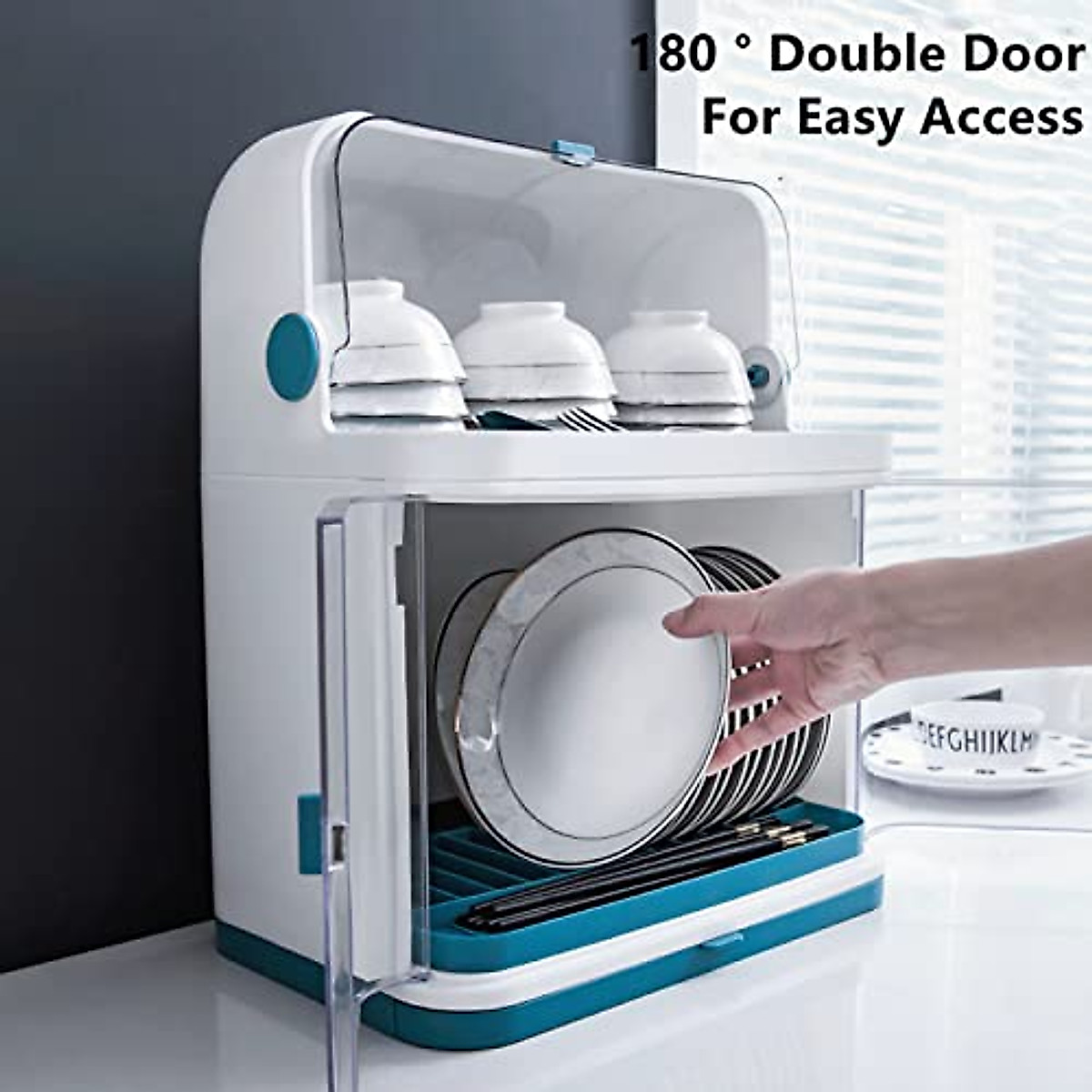 Gdrasuya10 2 Tier Dish Drying Rack Modern Houseware Dish Organizer Cutlery Drainer with Lid Cover Detachable Drip Tray Storage Box Basket for Kitchen Organizing Storage Holder