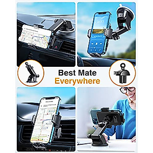 VANMASS 2022 Newest Car Phone Holder Mount [Upgraded Super Suction] Dashboard Phone Holder, Cell Phone Holder Car Dash Windshield Air Vent Stand for iPhone 14 13 12 Pro Max Samsung, Matt Black