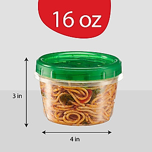 PLASTICPRO 6 Pack Twist Cap Food Storage Containers with Green Screw on Lid- 16 oz Reusable Meal Prep Containers - Freezer and Microwave Safe Green Plastic Food Storage