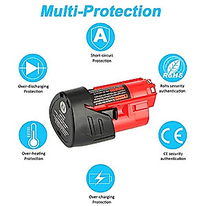 TENMOER 2 Pack 12V 3.0Ah Lithium-ion Battery Compatible with Milwaukee Battery 48-11-2420