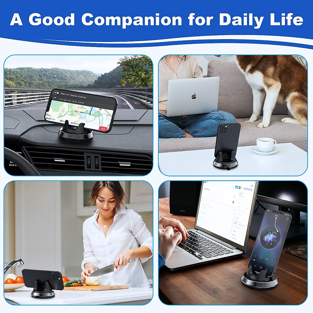 MEIDI Dashboard Phone Holder, Car Phone Holder Mount, Thickness Adjustable Car Cell Phone Cradle, 360°Rotatable Car Mat Compatible with iPhone,Samsung,Android Smartphones