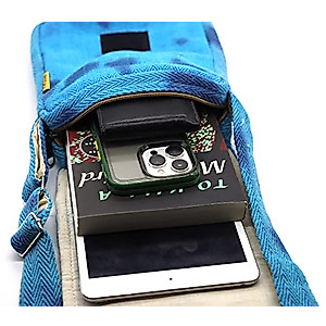 Himalaya Handmade Unique design Mushroom Embroidery Hemp Hobo Passport crossbody bag Festival Travel 100% Himalaya FAIR TRADE MADE Handmade with Love., Blue