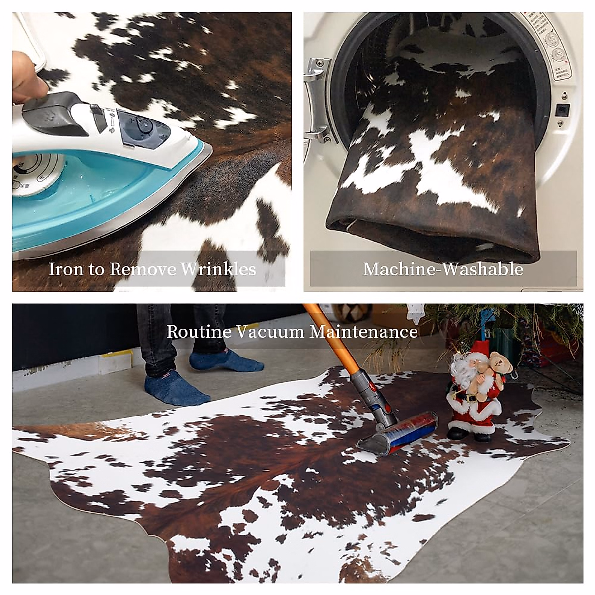 Guyekobe Cowhide Rug 5.2X4.6 ft Cow Print Rug Animal Print Area Rugs for Western Decor Western Rugs for Living Room Bedroom Decor Durable Non-Slip Cow Hide