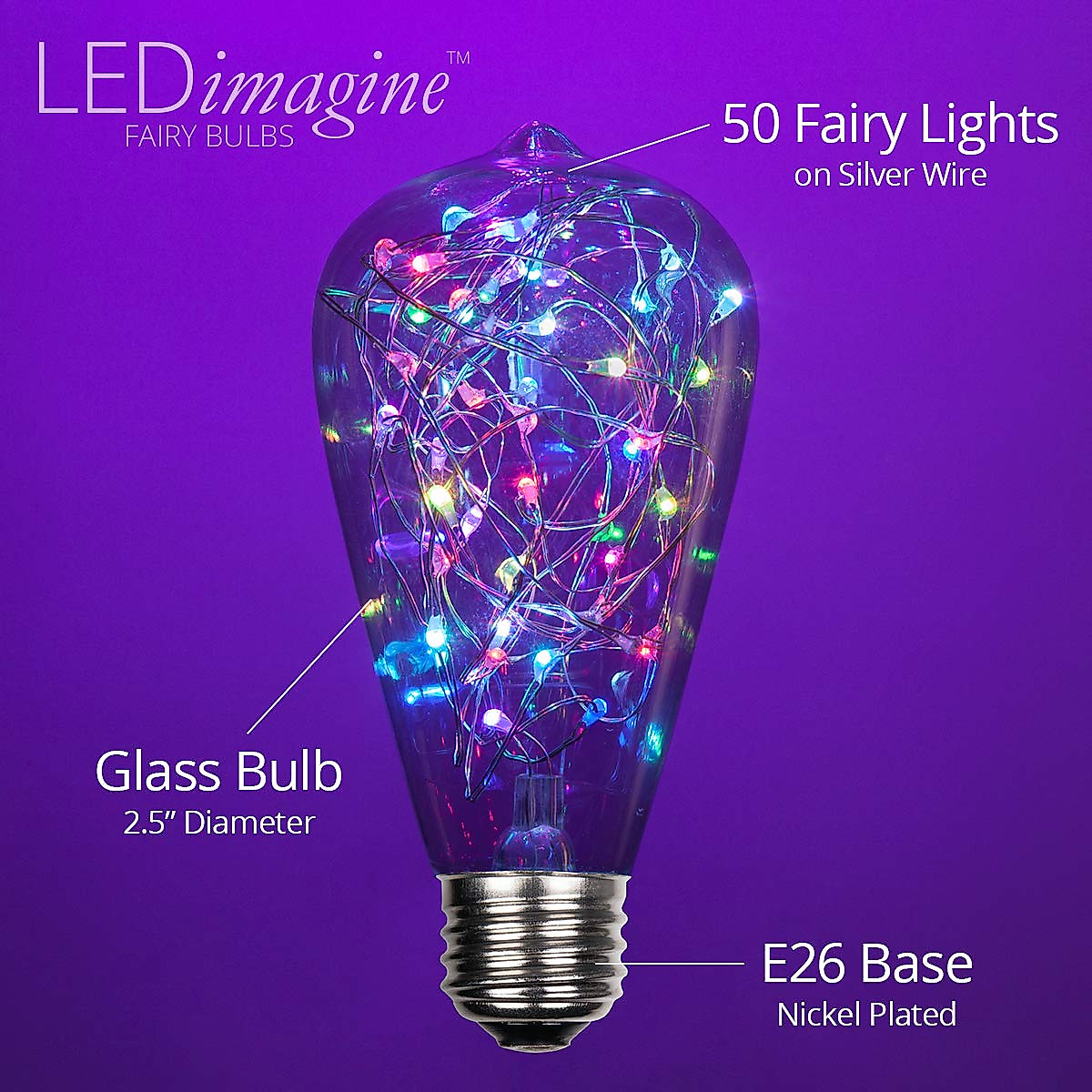 LEDimagine Fairy String Light Bulb Fairy Lights, LED Globe Fairy Light Pendant Bulb, Globe Fairy LED Light (RGB Multicolor Color Changing, ST64 Bulb, E26 Base)