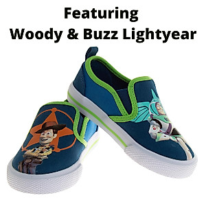 Josmo Kids Toy Story Shoes for Boys - Sheriff Woody Buzz Lightyear Slip-on Sneaker Casual Fashion Lowtop Sneakers Canvas Shoe - Navy Green (Size 8 Toddler)