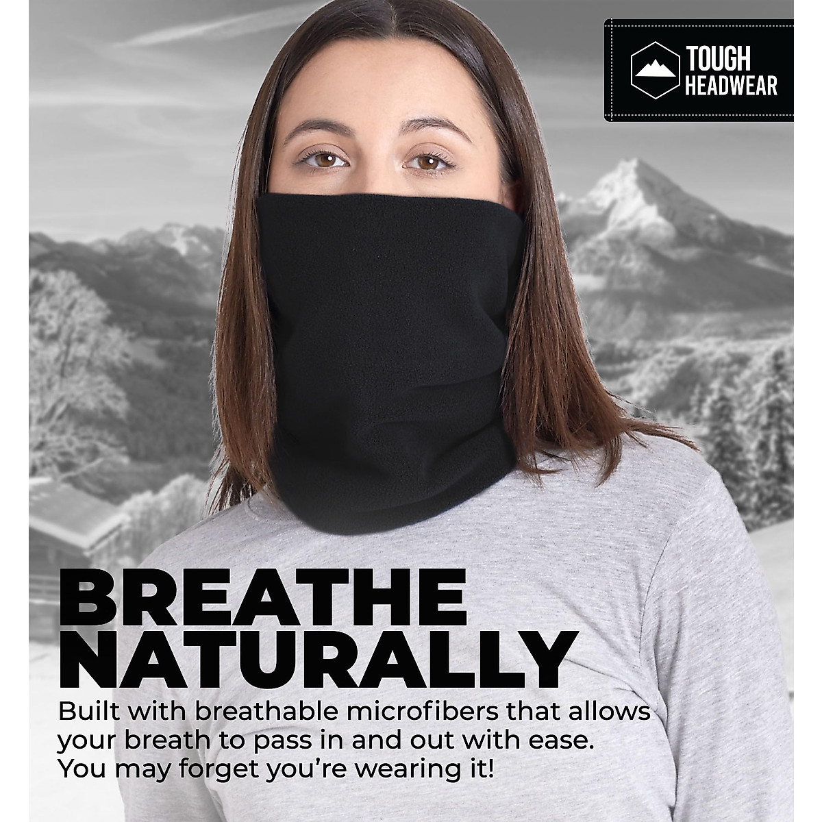 Tough Headwear Neck Warmer - Fleece Neck Gaiter, Winter Face Cover & Ski Scarf - Neck Cover for Men & Women for Cold Weather Black