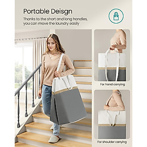 SONGMICS Set of 2 Laundry Hamper, 110 L Foldable Laundry Basket, Laundry Bag with Short and Long Handles, Easy to Transport and Clean, Freestanding, for Bedroom, Bathroom, Slate Gray ULCB210G01