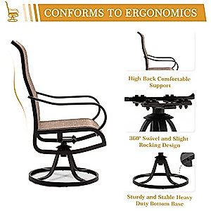 UDPATIO Patio Dining Set, Outdoor Dining Set, 5 Piece Outdoor Table and Chair, 4 Swivel Dining Chairs & 1 Square 37"x 37" Umbrella Dining Table(2" Hole), for Outdoor Kitchen Lawn & Garden