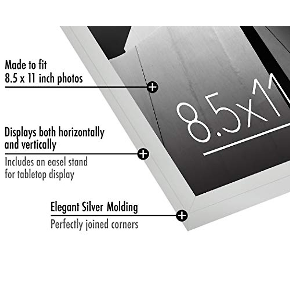 Americanflat 8.5x11 Picture Frame in Silver - Thin Border Frame with Shatter Resistant Glass - Horizontal and Vertical Formats for Wall and Tabletop