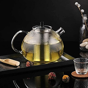 67oz XL Large Glass Teapot with Infuser Stovetop Safe, Tea Pots for Loose Tea Glass, Glass Tea Kettle for Stove Top, Clear Teapot with Strainer for Loose Tea (2000ml, 8 Cups)