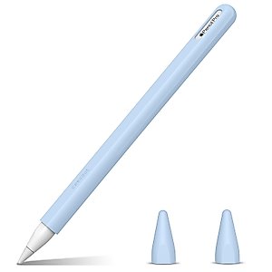 Fintie Silicone Sleeve for Apple Pencil Pro & Apple Pencil 2nd Generation, Light Pen Skin Case Cover Soft Protective Grip Holder with 2 Nib Covers Accessories, Sky Blue